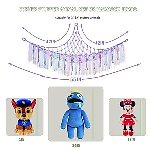 LONCHDAN Stuffed Animal Hammock, Stuffed Animal net or Hammock with LED Hammock for Stuffed Animals Storage Macrame Netting Plushie Hanging Corner for Nursery Bedroom (Purple)