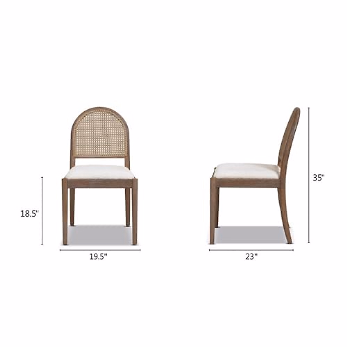Pemberly Row Curved Cane Rattan Side Dining Chair Set of 2 Ivory White Boucle