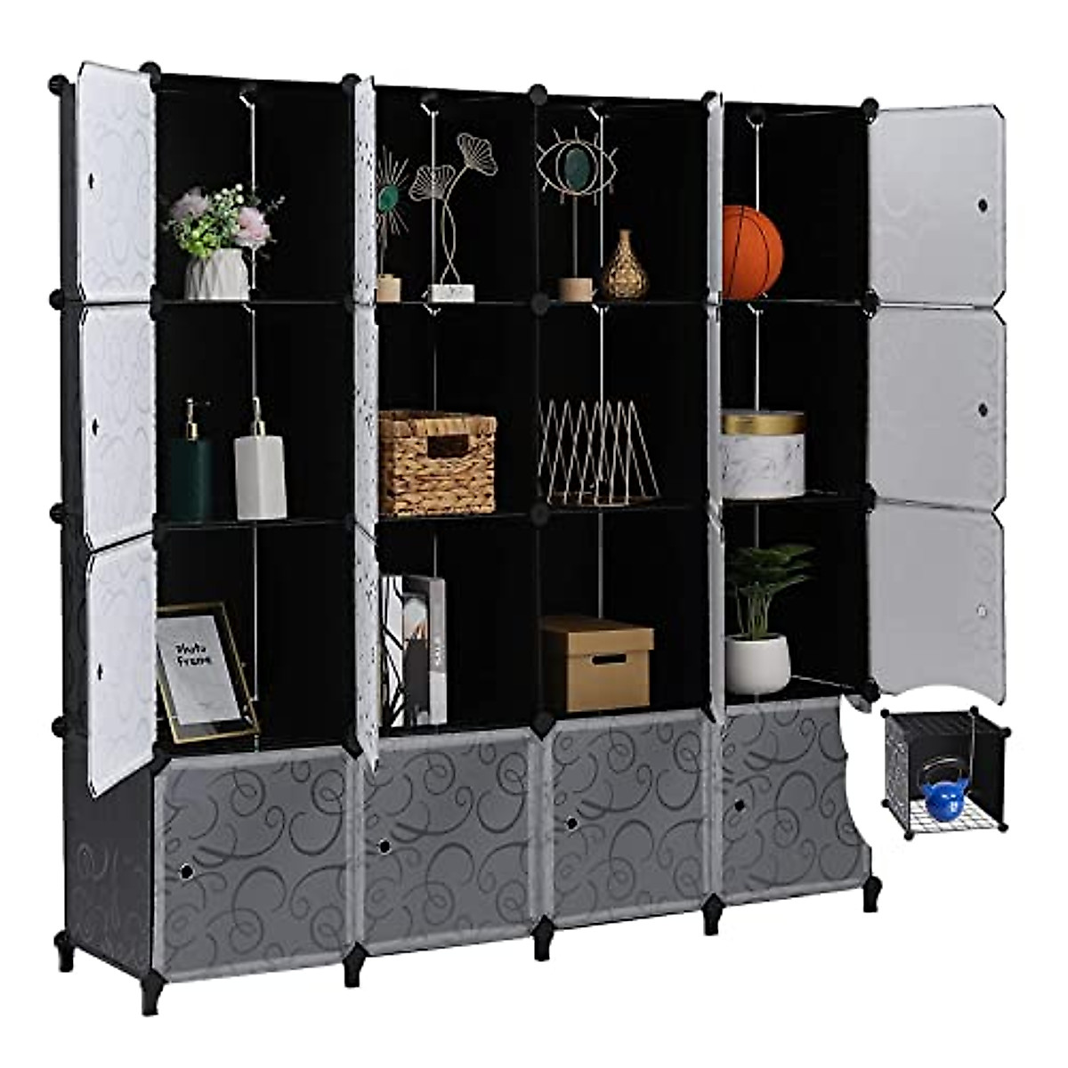 VINGLI Portable Storage Cubes-14 x14 Cube (16 Cubes)-More Stable (add Metal Panel) Cube Shelves, Modular Bookshelf Units, Clothes Cube Storage Shelves, Room Organizer for Cubby Cube