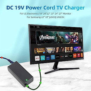 19V 48W Power Adapter for LG Monitors 24M47H-P, 24MP55HQ, 19", 22", 24" Displays and Samsung 32" TVs J5003, J5205, UN32J4000, UN32J5205, A4819-FDY Power Supply Cord (6.5mm * 4.4mm).