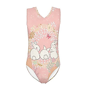 Belidome Pink Easter Bunny Dancing Gymnastics Leotard for Girls One-piece Rabbit Print Swimsuit Soft Lightweight Summer Ballet Wear