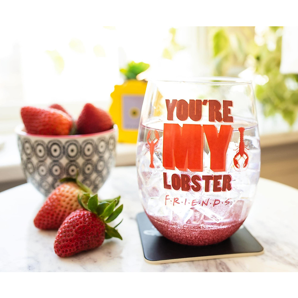 Silver Buffalo Friends You're My Lobster Teardrop Stemless Wine Glass | Holds 20 Ounces