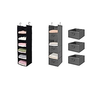 MAX Houser 6 Tier Shelf Hanging Closet Organizer, Closet Hanging Shelf with 2 Sturdy Hooks for Storage, Foldable,Black and Grey-D3