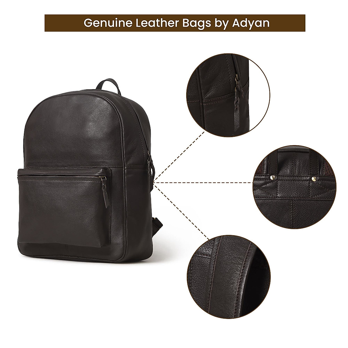 ADYAN Leather Backpack Bag for Men and Women (Brown)