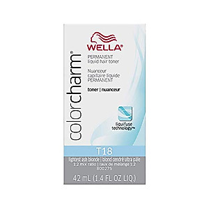 WELLA colorcharm Hair Toner, T18 Lightest Ash Blonde + 10 Vol. Developer