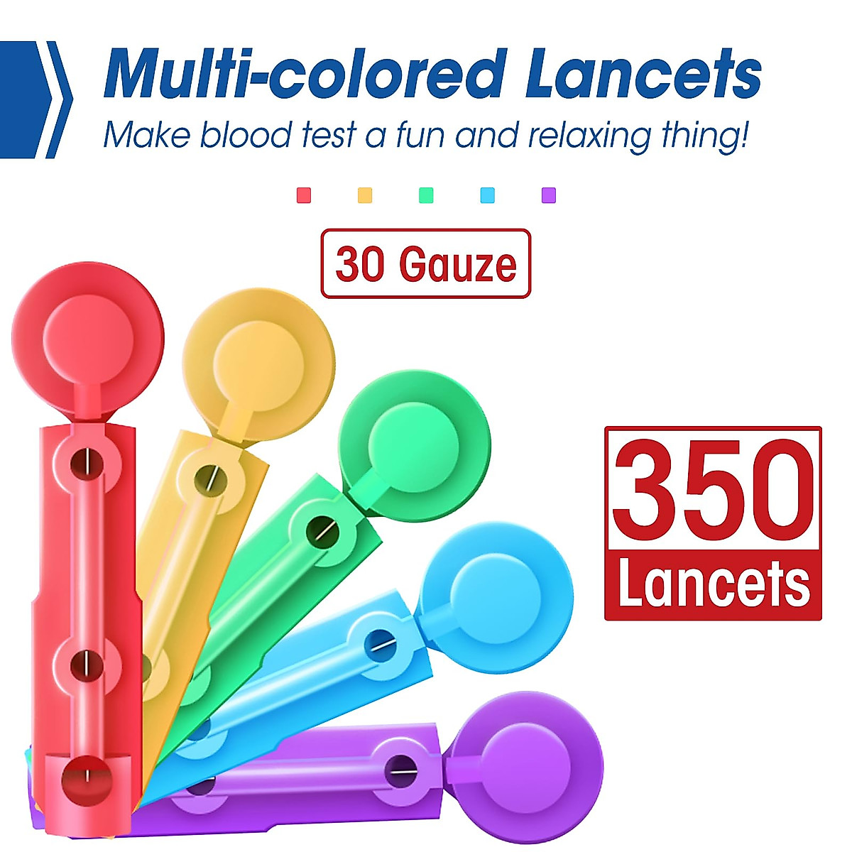 AZEN 350 Pcs Lancets for Diabetes Testing, 30 Gauge Multicolored Blood Sugar Lancets, Diabetic Lancets for Lancing Device