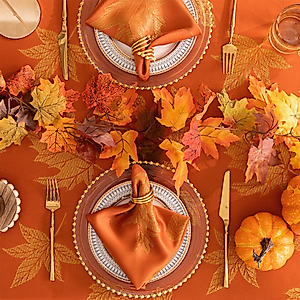 joycloth Fall Tablecloth Autumn Metallic Leaf Weaven Damask Farbric Tablecloths, Spillproof Easy Care Tablecover for Thanksgiving, Harvest, Gathering Party Decoration, Rust, Round 60 Inch