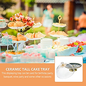 Ipetboom 1 Set Ceramic Cake Pan Food to Rotate Ceramics Dome White