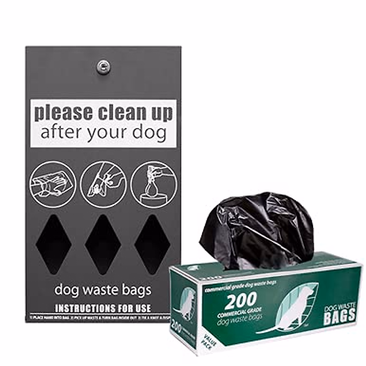 5' Tall Rust Proof Aluminum Low Profile Dog Waste Station for Roll Bags (most popular bags) with 400 waste bags & 25 can liners (Matte Black)