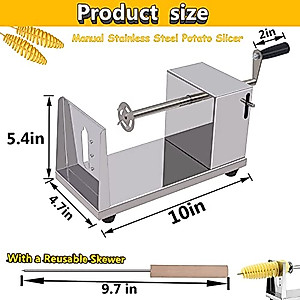 Twisted Potato slicer, Cortador de Papas en Espiral Tornado Curly Fry Cutter with Stainless Steel skewers, Manual Spiral French Fries Cucumbers Carrots DIY BBQ Slicer with Reusable Stick