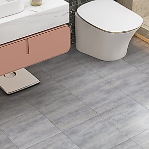 FunStick 30 Pcs Peel and Stick Floor Tile Vinyl Flooring 12x12 In Grey Concrete Bathroom Peel and Stick Floor Vinyl Tiles Peel and Stick on Flooring for Kitchen Basement Linoleum Tiles Laminate Sheets
