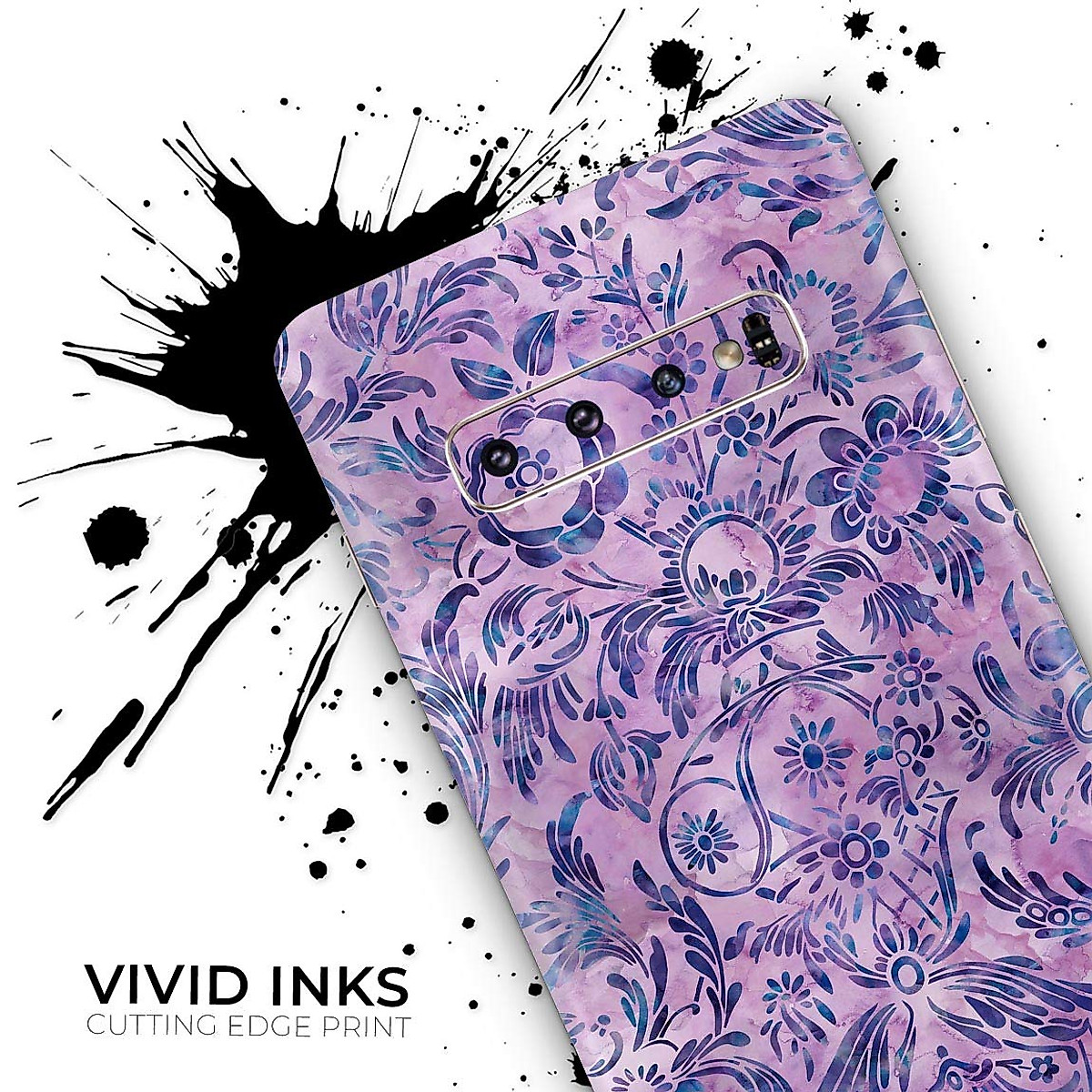 DesignSkinz Purple Damask Watercolor Pattern Protective Vinyl Decal Wrap Skin Cover Compatible with The Samsung Galaxy S20 (Screen Trim & Back Glass Skin)