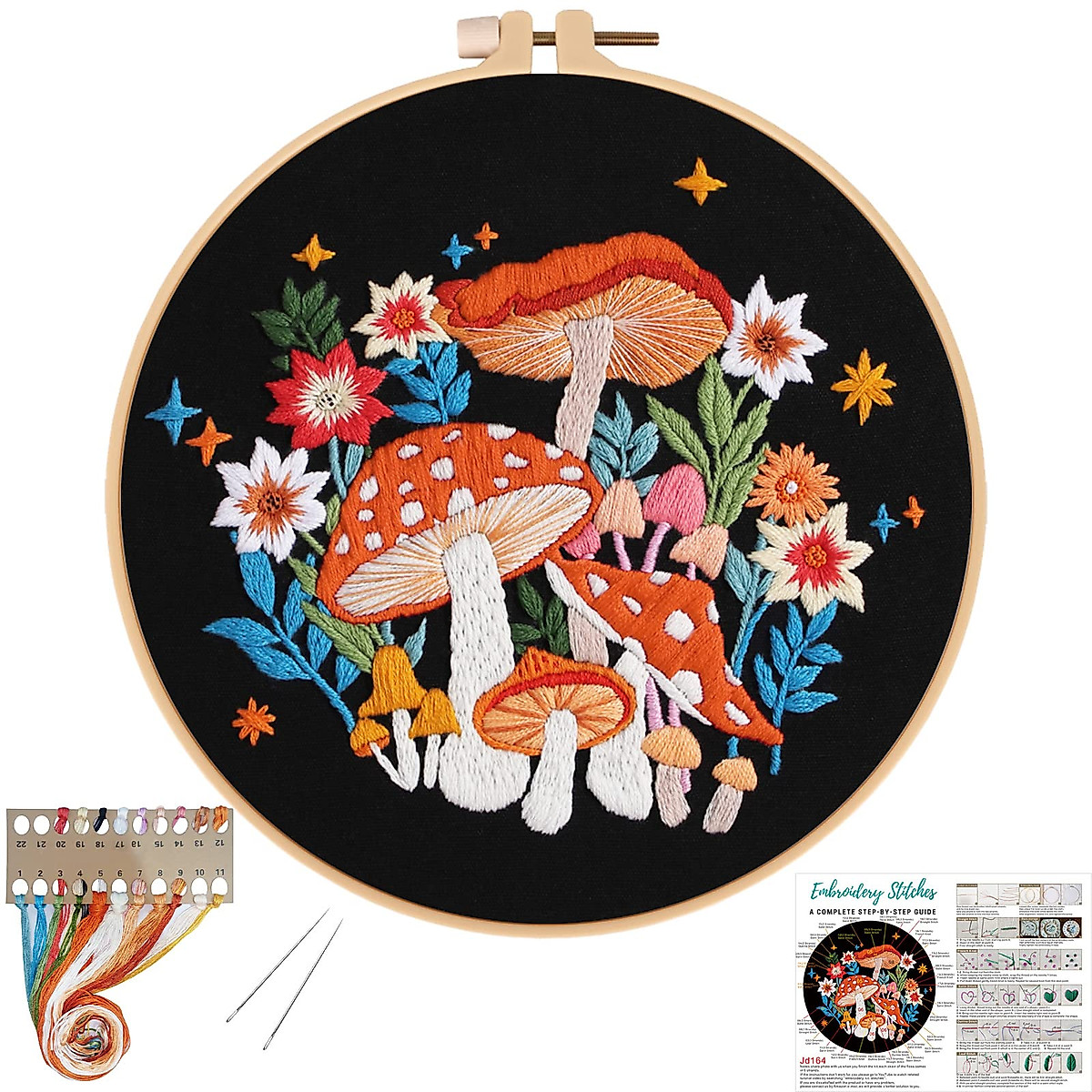 Louise Maelys Mushroom Embroidery Kits for Beginners with Art Night Pattern,Adults Starter Cross Stitch Kit DIY Needlepoint