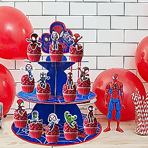 Spider Friends Cupcake Stand Set-3-Tier Round Cardboard Cupcake Stand Dessert Display Stand,Spider Decorations Party Supplies for Kid's Birthday Party Decoration
