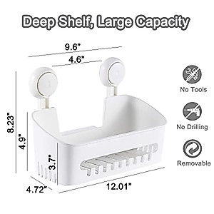 Shower Caddy Suction Cup, Durable Shower Organizer Shower Shelf No-Drilling Removable Shower Basket for Bathroom Storage, Powerful Shower Suction Caddy for Shampoo, Gel, Conditioner, Max Hold 22lb