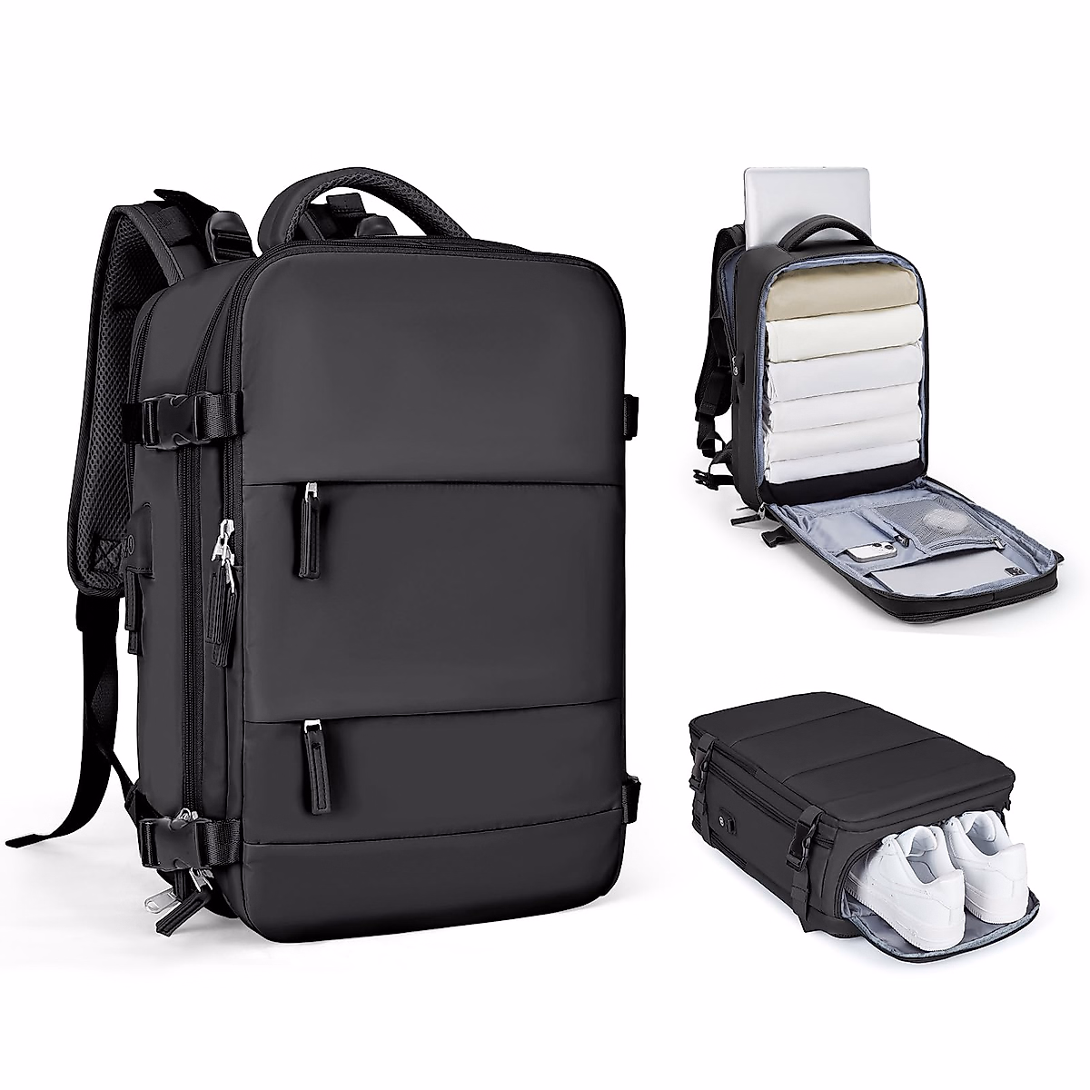 UPPACK Black Backpack For Women Men Travel Bag Watreproof Gym Hiking Backpack College Laptop Backpack For School Travel Essentials Carry On Bag