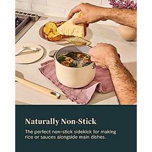 Caraway Petite Cooker - 2 Qt Ceramic Coated Pot - Free From Forever Chemicals - Perfect for Rice, Grains, or Sauces - Navy