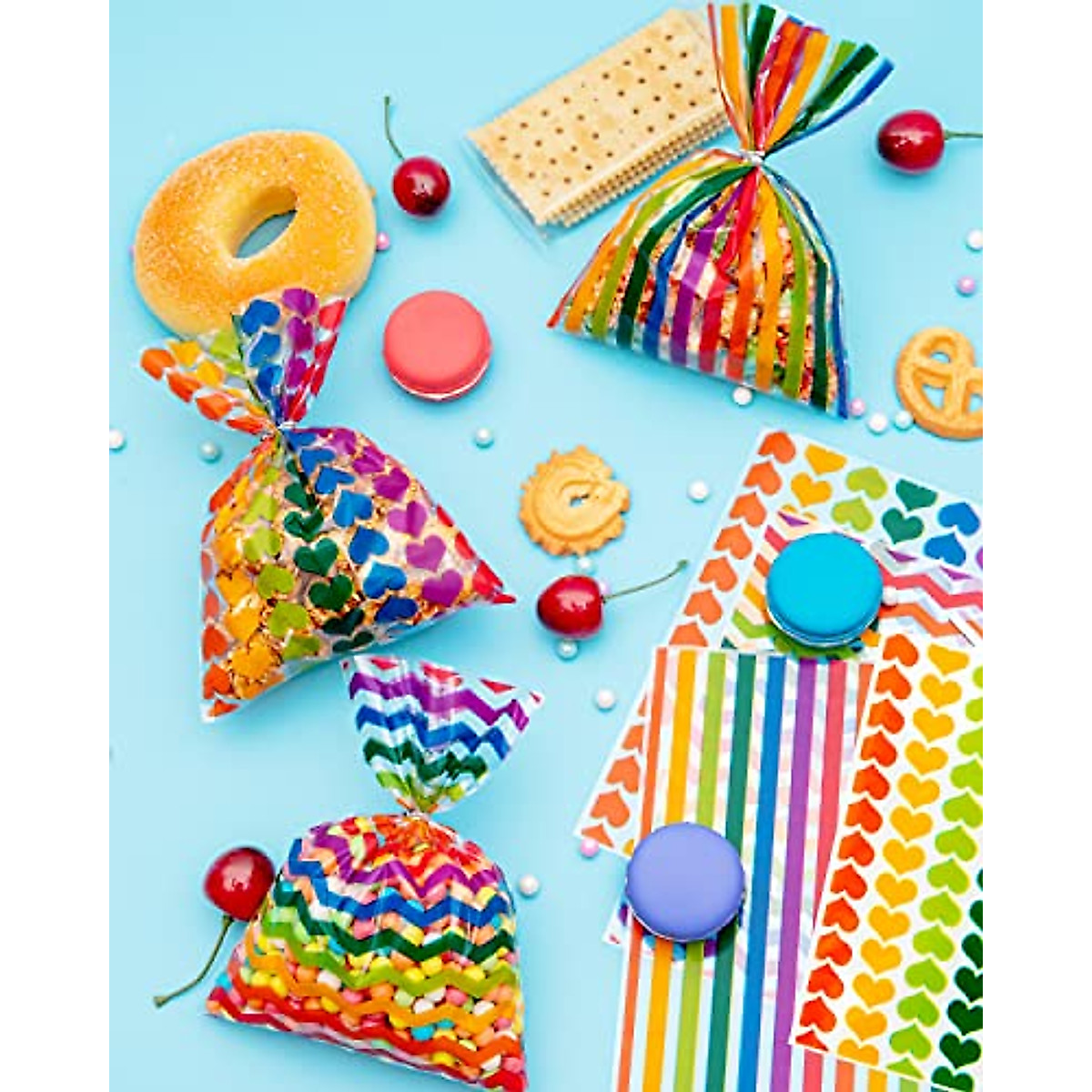 Labeol 135pcs Cellophane Bags 5X7 Rainbow Christmas Treat Bags with Ties Goodie Bags Clear Gift Bags Candy Bags Cookie Bags Favor Bags Clear Plastic Bags for Packaging Baby Shower