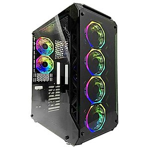 Rhinomax A17 Series Phoenix Full-Tower E-ATX/ATX/M-ATX Computer Gaming Case with 3-Sided Reinforced Glass, USB 3.0, 6 ARG Light-Emitting 12cm Fans with 1 ARGB Fan Controller
