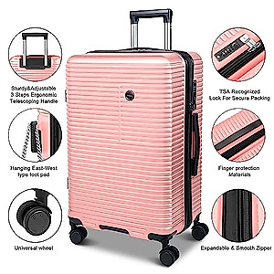 24 Inch Luggage PC+ABS Hardshell Suitcases with Spinner Wheels TSA Lock for Travel, Check-in.