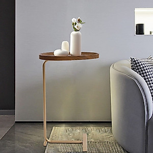 Modern C-Side Table for Couch - Small and Versatile End Table for Living Room or Bedroom - Perfect for Small Spaces - Ideal for Placing Electronic Devices and Drinks (Metal + Walnut)