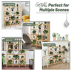 COSTWAY Plant Stand Indoor, 5-Tier Bamboo Plant Display Organizer with Stand for Multiple Plants, Plant Shelf Outdoor for Window, Garden, Balcony, Living Room