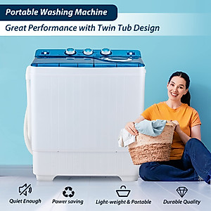 Homguava 26Lbs Capacity Portable Washing Machine Washer and Dryer Combo Twin Tub Laundry 2 In 1 Washer(18Lbs) & Spinner(8Lbs) Built-in Gravity Drain Pumpfor Apartment,Dorms,RV Camping (blue+white)