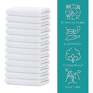GOLD TEXTILES 48 Pack Economy White Washcloths Set (12x12 inches) - Cotton Blend Commercial Grade Cleaning Rags, Quick Drying & Soft Face Cloths, Fingertip Towels for Bathroom, Spa, Gym, and Kitchen