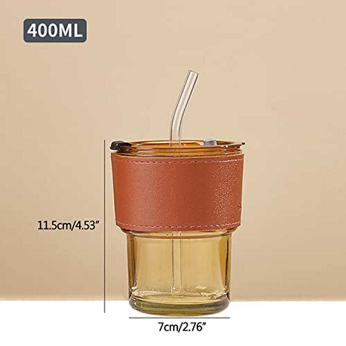 OUSFANAM Drinking Glass Cups With Bamboo-Lid And Straw Iced Coffee-Cup Suitable For Juice Water Soda-Tea Girl Birthday Gift 400ML Spill Proof Straw Cups For Adults