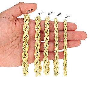 Nuragold 14K Yellow Gold Solid Rope Diamond Cut Chain Necklace, Bracelet, or Anklet/Lengths 7"- 30" / All widths from 1mm to 10mm - Real Italian Jewelry for Mens and Womens