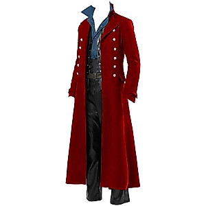 Men's Steampunk Jacket Tailcoat Halloween Cosplay Costumes Vintage Gothic Long Trench Coat Windbreaker Overcoat Red