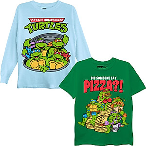 Teenage Mutant Ninja Turtles Boys TMNT 2-Pack Bundle 2 Tees T-Shirt, Green/Blue, 3 US