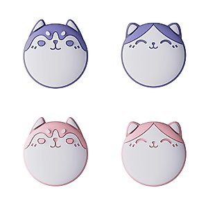eXtremeRate PlayVital Husky & Kitty Cute Switch Thumb Grip Caps, Joystick Caps for Nintendo Switch Lite, Silicone Analog Cover Thumbstick Grips for Switch OLED Joycon - Pale Red & Light Violet