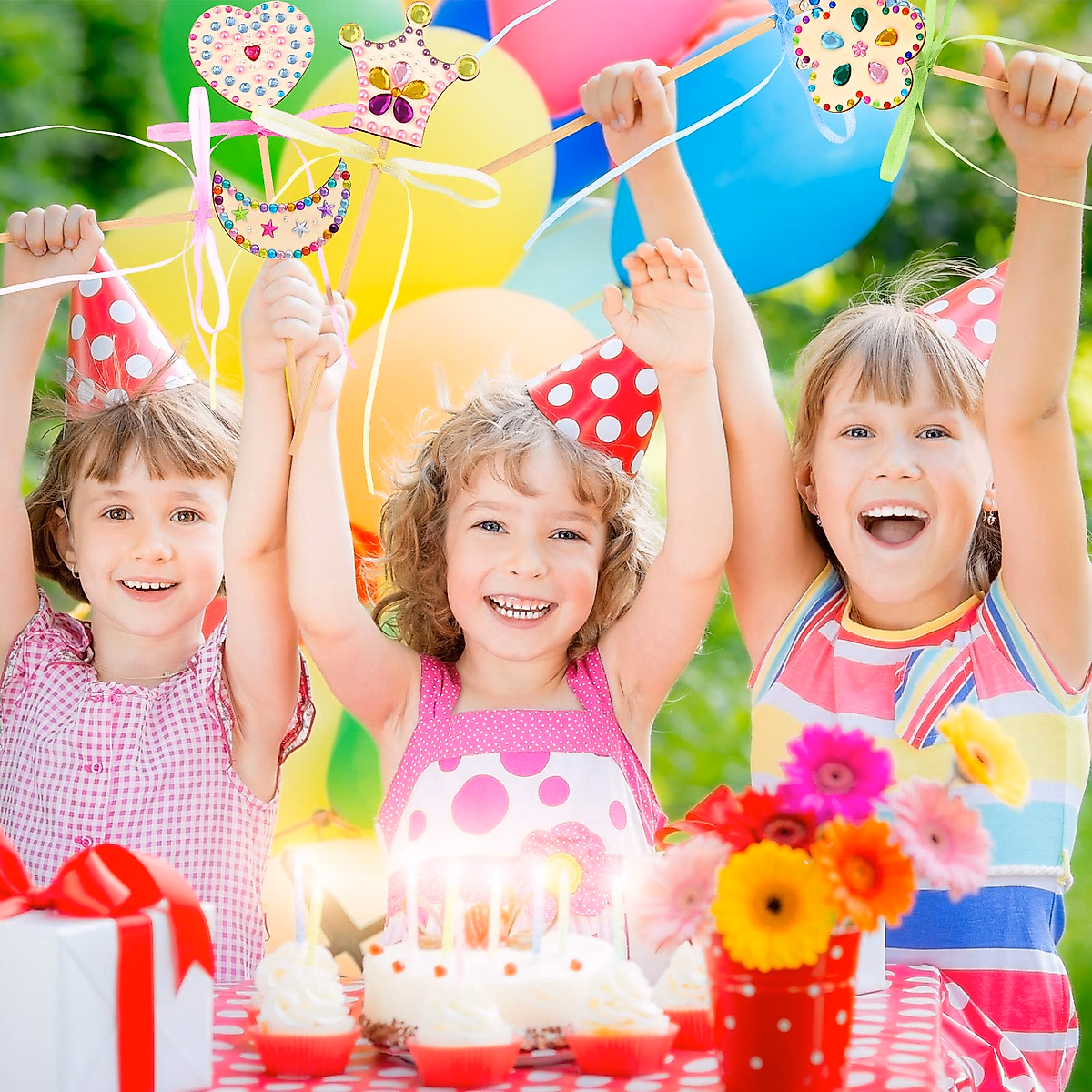 Princess Fairy Wands Kit Include Wooden Fairy Wands, Gem Stickers, Ribbons Unfinished Wooden DIY Magical Wand Crafts Moon Butterfly Magical Wand for Girls Make Your Own Princess Wand(18 Sets)