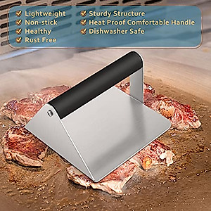 Leonyo 12 Inch Melting Dome & Burger Press, Round Basting Cover with Adjustable Vent, 5.5" Square Smash Bacon Griddle Press, Stainless Steel Flat Top Grill Accessories for Outdoor Kitchen BBQ Camping