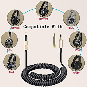 FAAEAL HD598 Cs Coiled Audio Cable Replacement for Sennheiser HD599 SE HD558,HD518,ATH-M50X,ATH-M70X Headphones,2.5mm to 3.5mm Extension Aux Cord with 6.35mm(1/4") Adapter 4.2ft-14ft