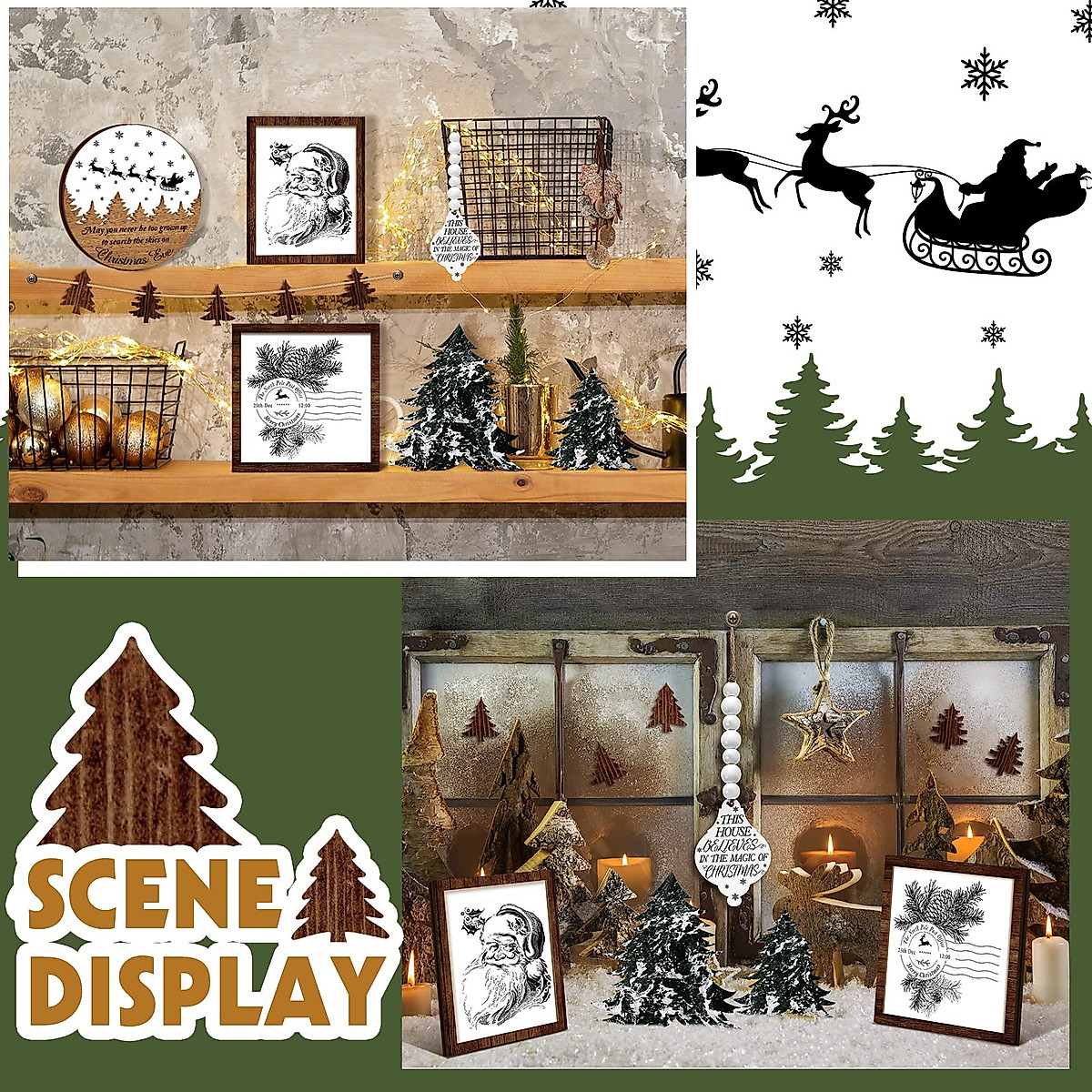 11 Pcs Christmas Tiered Tray Decor Set Wood Christmas Table Decor Farmhouse Trees Santa Claus Reindeer Pine Cone Wooden Tabletop Signs for Xmas Home Party