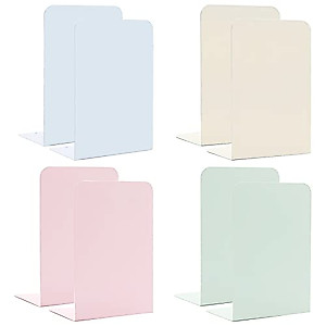 Zyners Metal Bookends,4 Pairs/8 Pieces Heavy Duty Bookends for Shelves Heavy Books, Anti-Slip Design Book Stopper for Magazines, DVDs, Kids, Girls(8 x 5.3 x 4 inches)