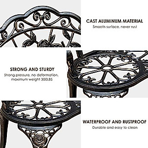 Outrora Garden Bench, Metal Park Bench Cast-Aluminum Outdoor Benches Front Porch Outdoor Furniture with Floral Rose for Patio, Park, Lawn, Yard（Copper）