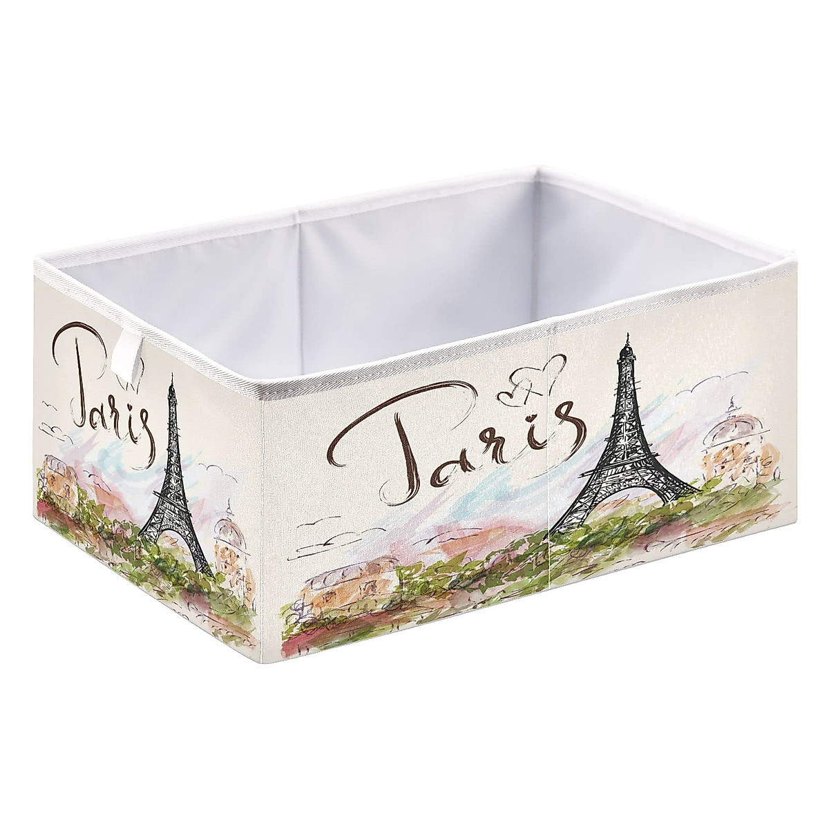 Kigai Foldable Storage Bins Cube,Paris Eiffel Tower Closet Storage Baskets for Shelves Storage Box Open Storage Bins or Nursery Shelf, Closet, Office 16x10x7in