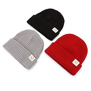 Kingrol 3 Pack Baby Knitted Beanie Hats, Cute Soft Warm Knit Caps for Baby, Girls and Boys, 0-3 Years