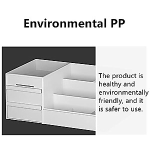 XIOU Makeup Desk Organizer with Drawers - Countertop Organizer for Cosmetics, Vanity Holder for Lipstick, Brushes, Lotions, Eyeshadow, Nail Polish and Jewelry (White)