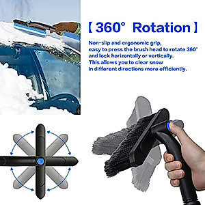 VARGTR Ice Scraper with Brush for Car Windshield,3 in 1 Ice Scrapers for Car Windshield,32" Ice Scraper Grip 360° Degree Rotation,Extendable Snow Removal Tool with Ergonomic Foam Grip (Blue)