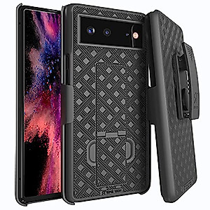 Rome Tech Holster Case with Belt Clip for Google Pixel 6 - Slim Heavy Duty Shell Holster Combo - Rugged Phone Cover with Kickstand Compatible with Google Pixel 6 - Black