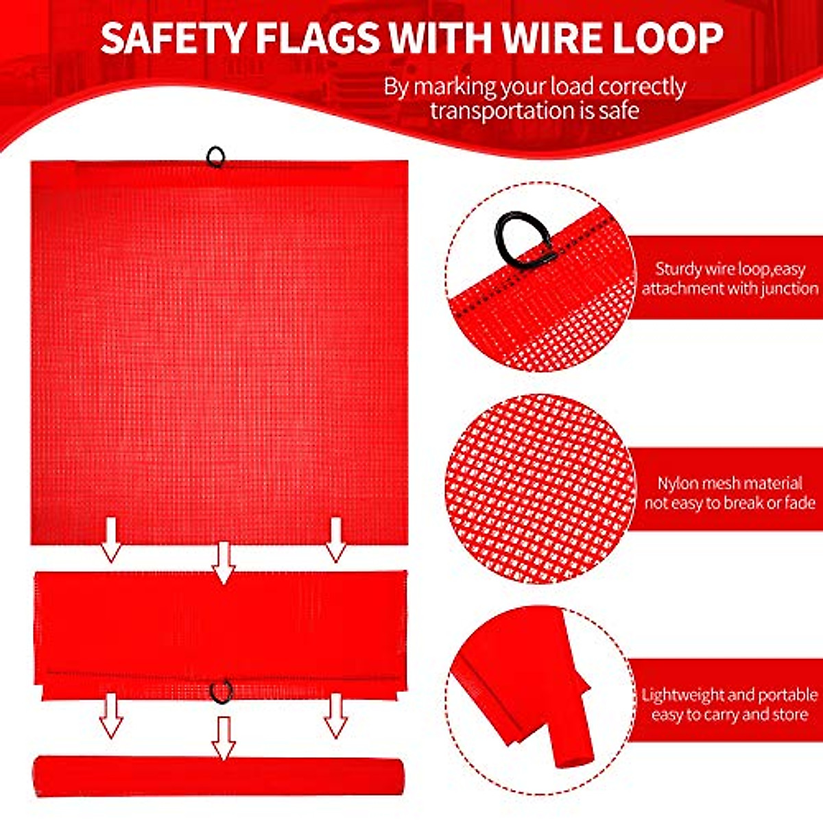 2 Pieces 18 x 18 Inch Safety Flags with Wire Loop Mesh Safety Flag Warning Flag Trailer Safety Flag for Truck and Pedestrian Crossings (Deep Red)