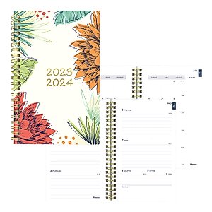 Blueline Essential Academic Weekly/Monthly Planner, 13 Months, July 2023 to July 2024, Gold Twin-Wire Binding, Poly Cover, 8" x 5", Tropical Design, Breeze (CA114PM.01-24)