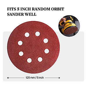 S SATC 72 PCS 5 Inch 8 Hole Hook and Loop Adhesive Sanding Discs Sandpaper for Random Orbital Sander 40 60 80 120 180 240 320 Grits