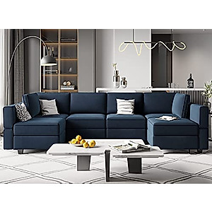 Belffin Modular Sectional Sofa U Shaped Couch with Storage Seat Reversible Sectional Sofa Couch with Chaise Velvet Blue