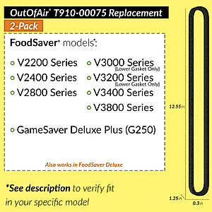Upper and Lower Gasket Replacements for FoodSaver (2 Foam Gaskets) - Fits V2200, V2400, V2800, V3000, V3200 Series Vacuum Sealers (Replaces Food Saver T910-00075) by OutOfAir