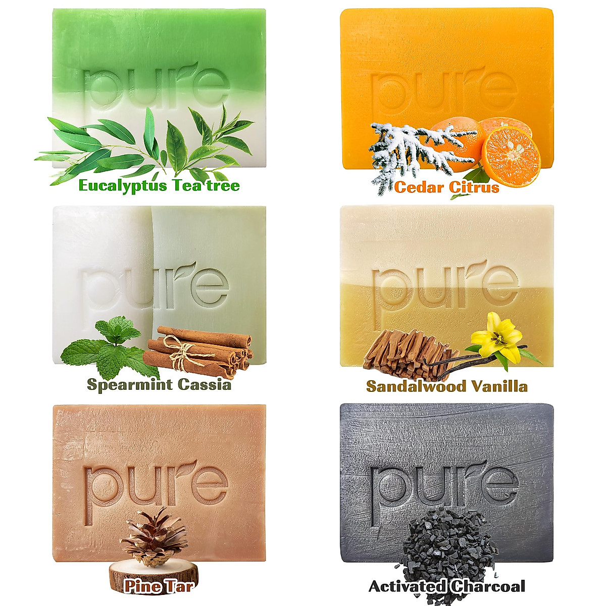 Luxury Triple Milled Mens Gift Set Handmade Soap Bar. Artisan Soap Cold Process Soap Bar! Men Gift Set includes Tea Tree, Cedar, Sandalwood, Charcoal, Spearmint & Pine Tar Soap Natural Bar Soap Set